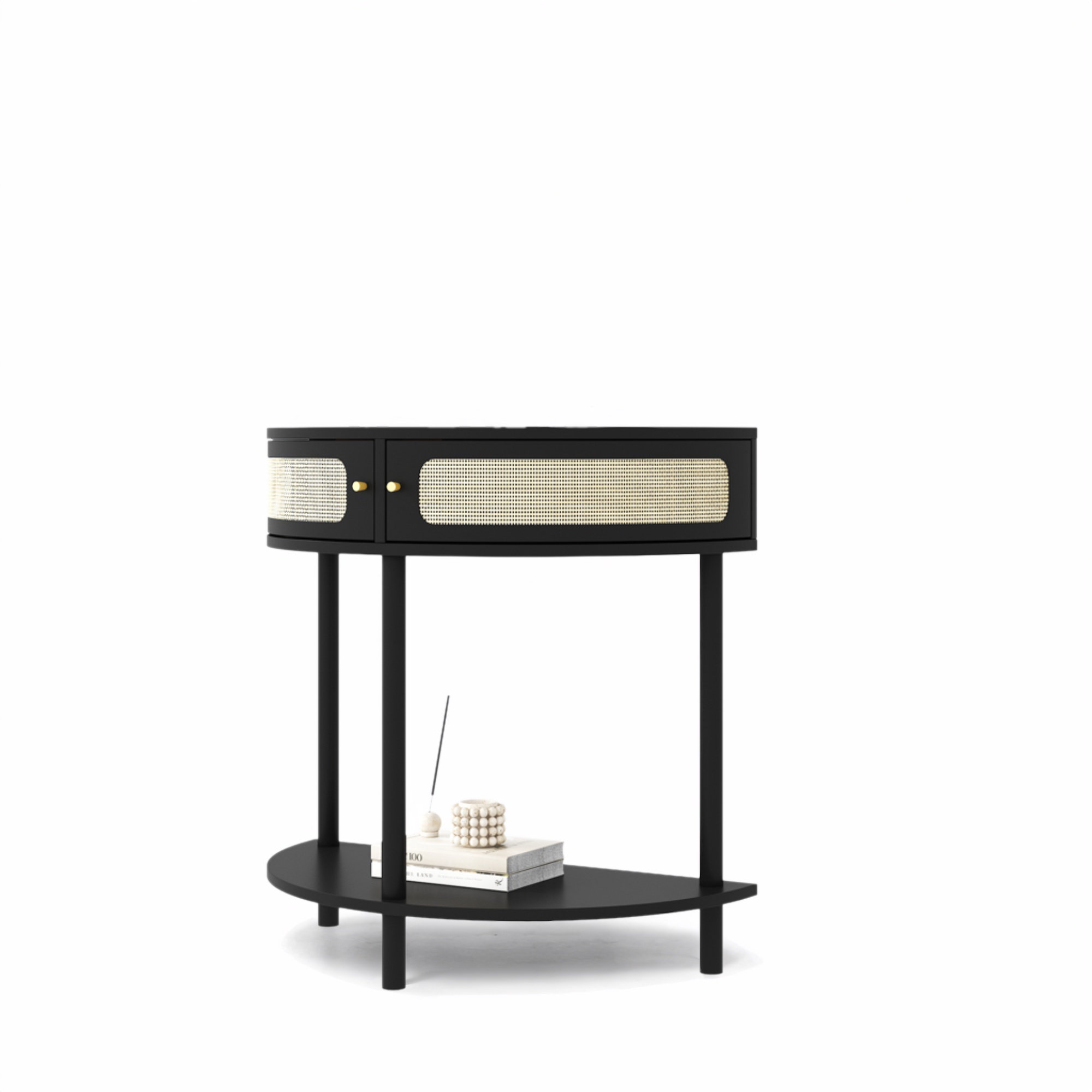 Bayou Breeze 31.5"W Crescent Side Table In Modern Bohemian Style Coffee Table, Black | Wayfair